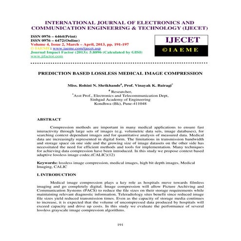 Prediction Based Lossless Medical Image Compression Pdf