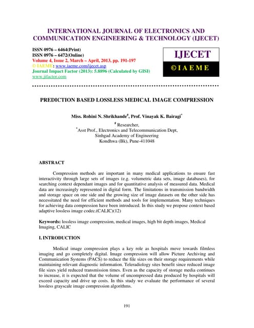 Prediction Based Lossless Medical Image Compression Pdf