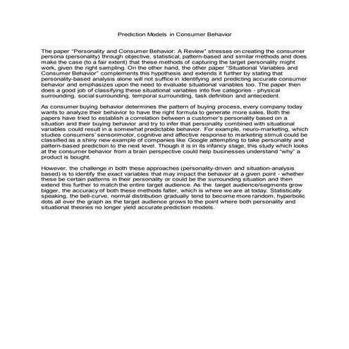 Prediction models in consumer behavior | DOCX