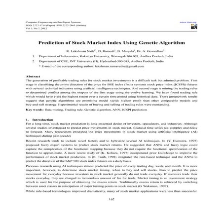 Prediction of stock market index using genetic algorithm | PDF
