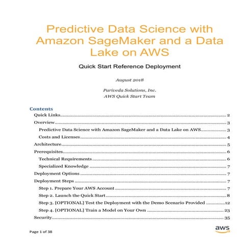 Predictive Data Science With Amazon Sagemaker And A Data Lake On Awspdf