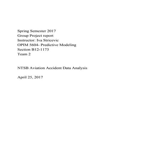 Predictive Analytics - NTSB Aviation accidents data | PDF