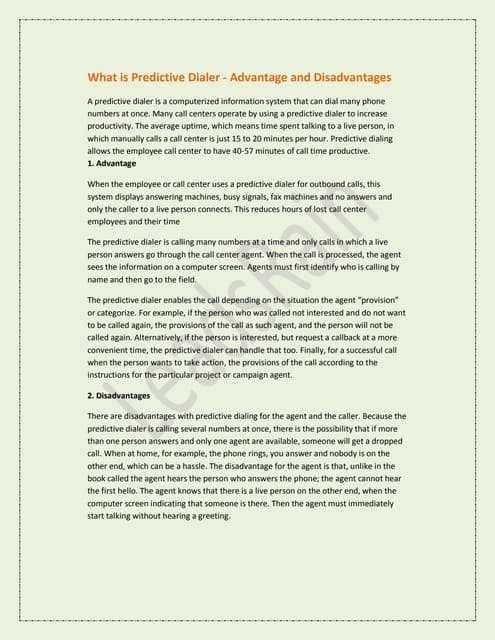 The advantages and disadvantages of auto dialer software | PDF | Business | Business and Finance