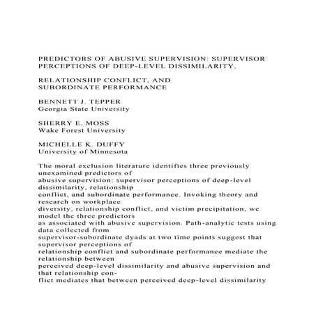 PREDICTORS OF ABUSIVE SUPERVISION SUPERVISORPERCEPTIONS OF .docx