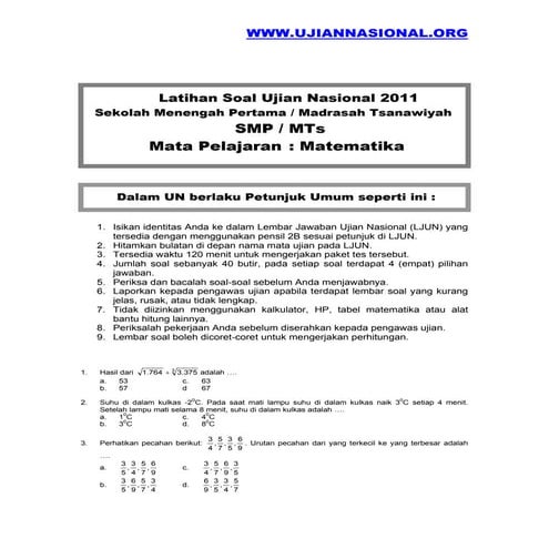 Prediksi soal-matematika-un-smp-2011 | PDF