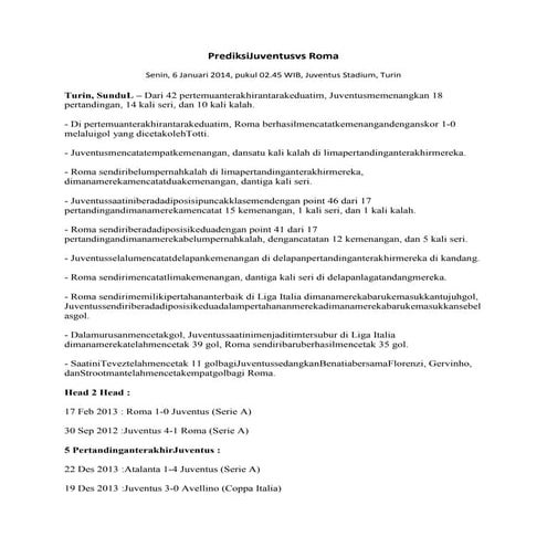 Prediksi juventus vs roma | DOCX