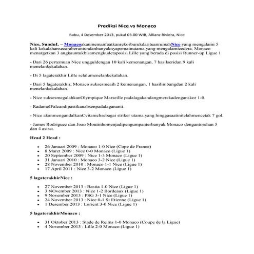 Prediksi nice vs monaco | PDF