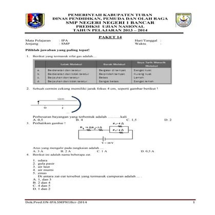Naskah Soal Prediksi Ujian Nasional IPA SMP 2014 paket 14 | PDF | Free Download
