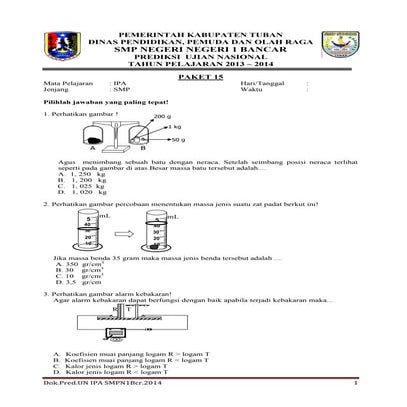 Naskah Soal Prediksi Ujian Nasional IPA SMP 2014 paket 15 | PDF