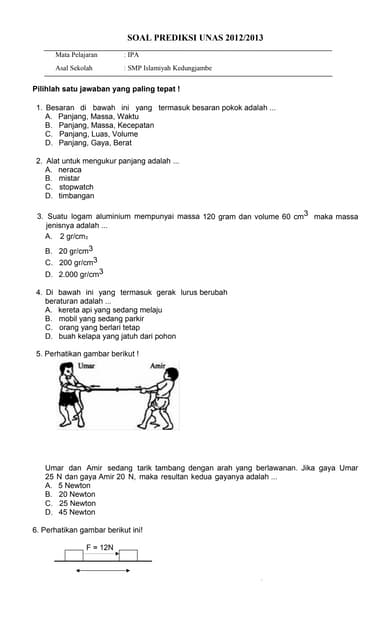 Contoh soal-ujian-nasional-un-ipa-kelas-9-smp-m ts | PDF