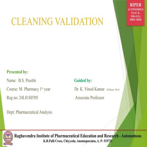 Cleaning validation SlideShare presentation | PPTX