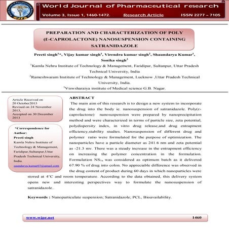 PREPARATION AND CHARACTERIZATION OF POLY (Ɛ-CAPROLACTONE) NANOSUSPENSION CONTAINING ...