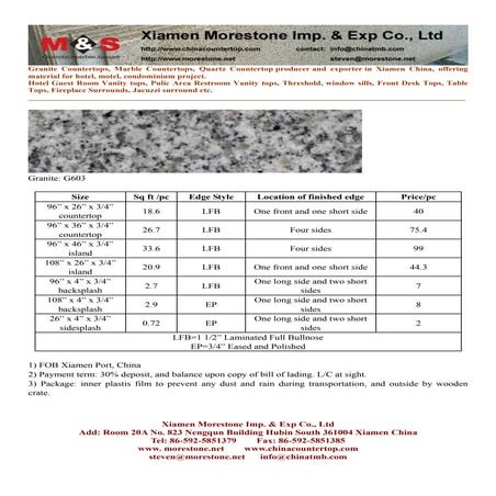 2cm Prefab Granite Countertop Blank Pricelist | PDF