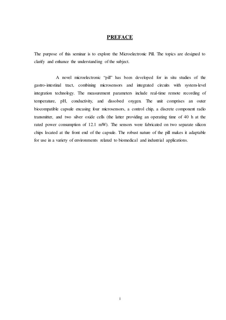 Preface ack and content for report on micro electronic pill