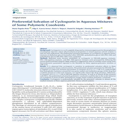 Preferential Solvation of Cyclosporin in Aqueous Mixtures of Some ...