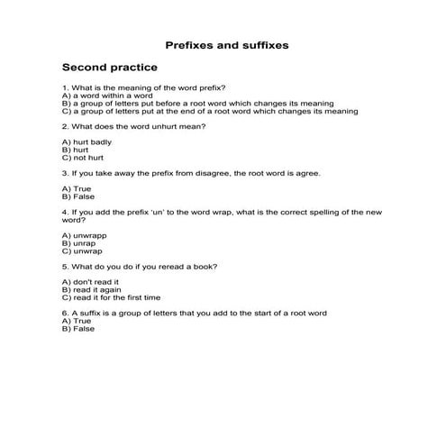 Prefixes and suffixes second practices | PDF