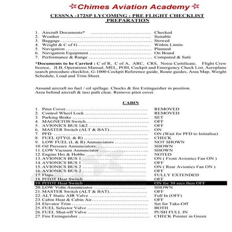 Preflight Checklist - CESSNA 172R LYCOMING CHIMES AVIATION ACADEMY 2020 ...