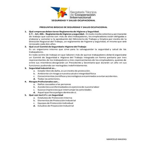 Preguntas básicas de seguridad y salud ocupacional | DOCX