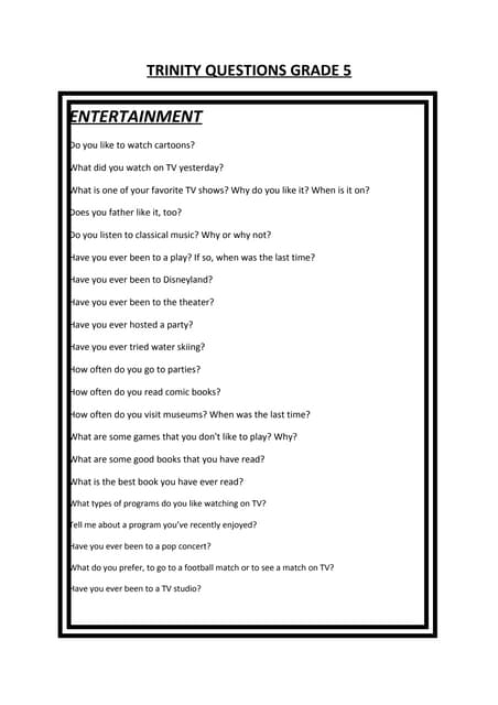 Trinity Conversation Questions | DOCX | Music | Entertainment