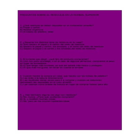 Formulario Sobre El Reciclaje | DOC