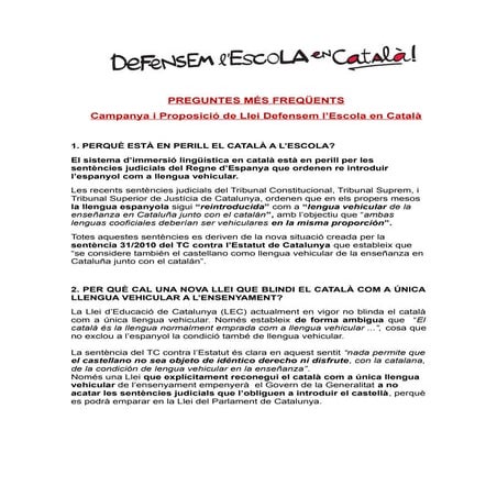 Preguntes més freqüents campanya defensem l'escola en català | PDF