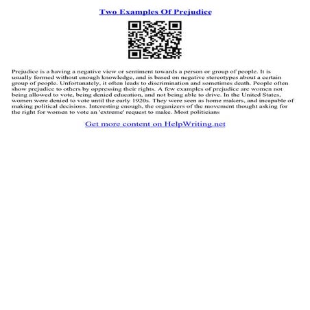 Prejudice Essay Examples | PDF | Debated Sensitive Social Issues ...