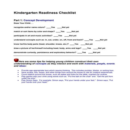Prekkindergartenreadinesschecklist | PDF
