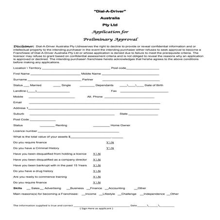Franchise Prelimilary approval form | DOCX