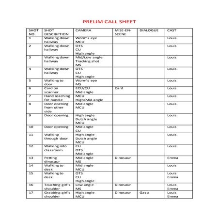 Prelim call sheet | PDF