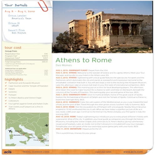 Sample Itinerary Athens Rome 2010 | PDF