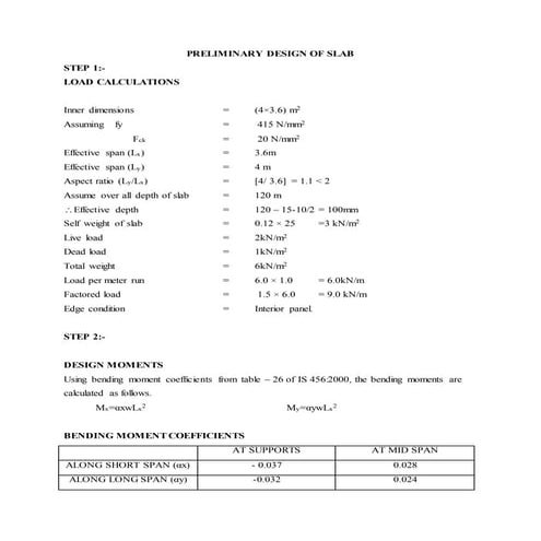 Preliminary design of slab | DOCX
