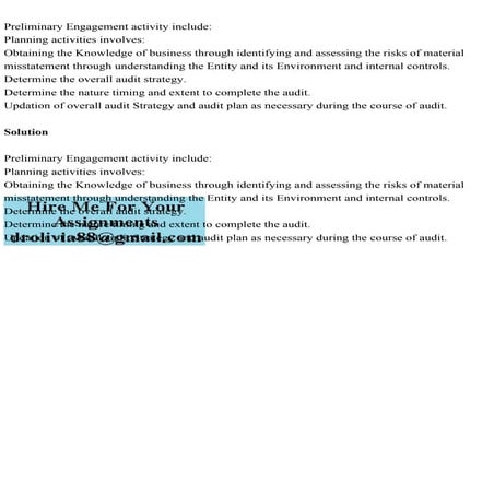 Preliminary Engagement activity includePlanning activities involv.pdf | Business | Business and ...