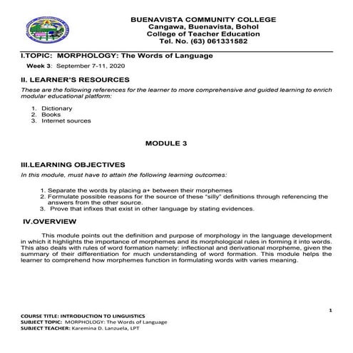 PRELIMINARY MODULE III OF INTRODUCTION TO LINGUISTICS.pdf