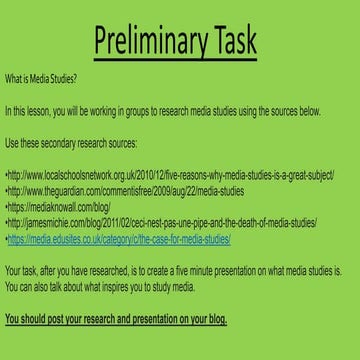 Introduction to Media Studies Assessment task | PPT