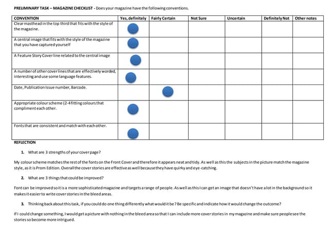 Preliminary Task Checklist Ppt