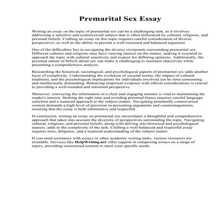 Premarital Sex Essay Pdf