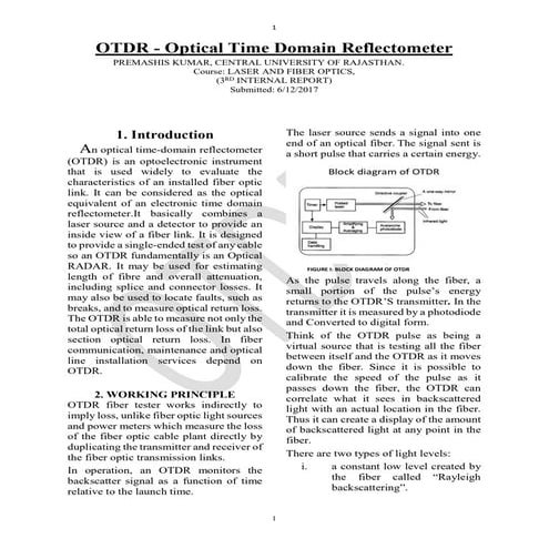 OPTICAL TIME DOMAIN REFLECTOMETRY-OTDR | PDF | Physics | Science