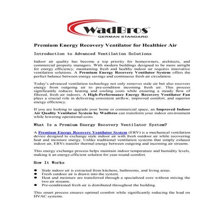 Premium Energy Recovery Ventilator for Healthier Air | PDF