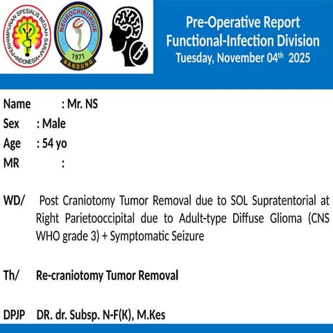 Pre Op Tn. NS - Infection (Dural leakage post Tumour Excision) | PPTX