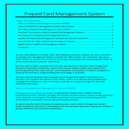Prepaid Card Management System For Financial Institutions | PDF