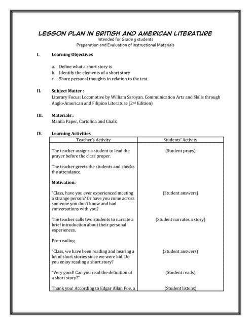 A Detailed Lesson Plan in World Literature | DOCX | Books and Literature