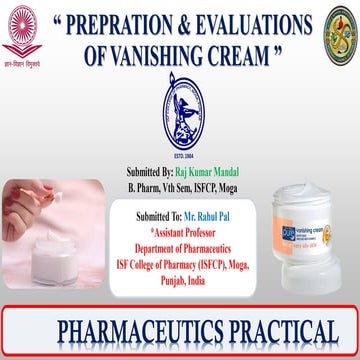 Preparation and Evaluation of Vanishing Cream | PDF