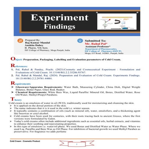 Preparation, Packaging, Labelling and Evaluation parameters of Cold ...