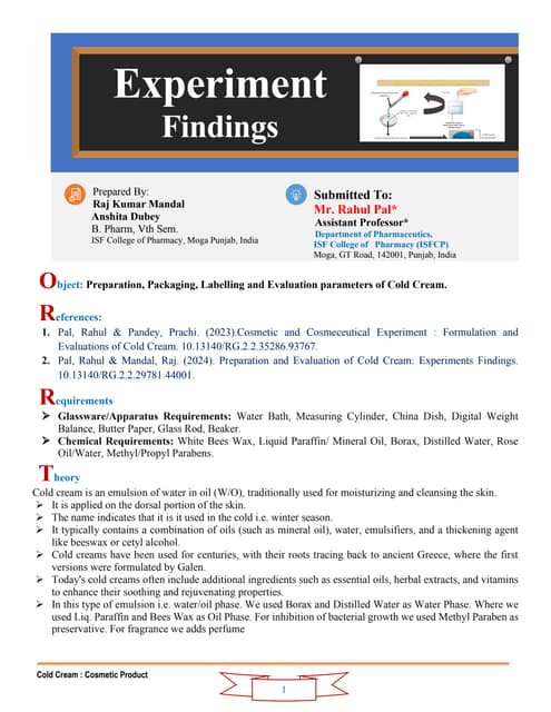 Preparation and Evaluation of Vanishing Cream | PPT