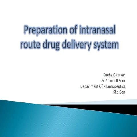 Preparation Of Intranasal Route Drug Delivery System By Sneha Gaurkar Ppt