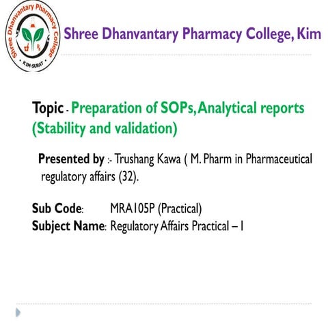 Preparation of SOPs and Analytical reports.pptx