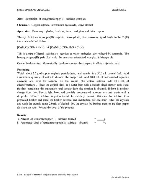 Preparation of prussian blue, fe4[fe(cn)6]3 | PPT