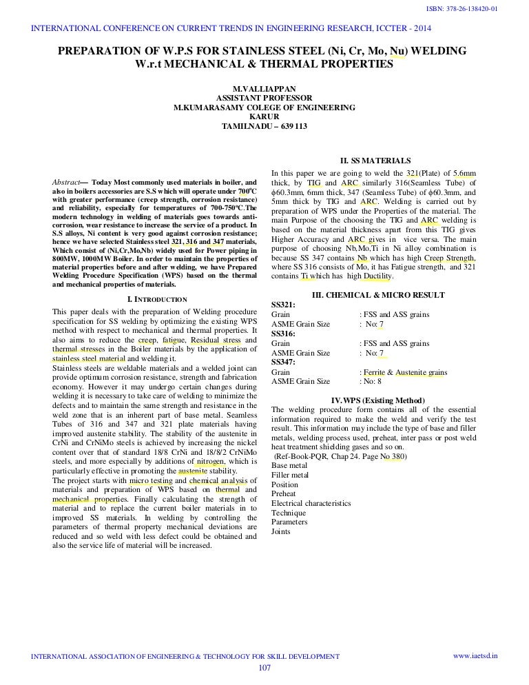 Preparation of wps for stainless steel