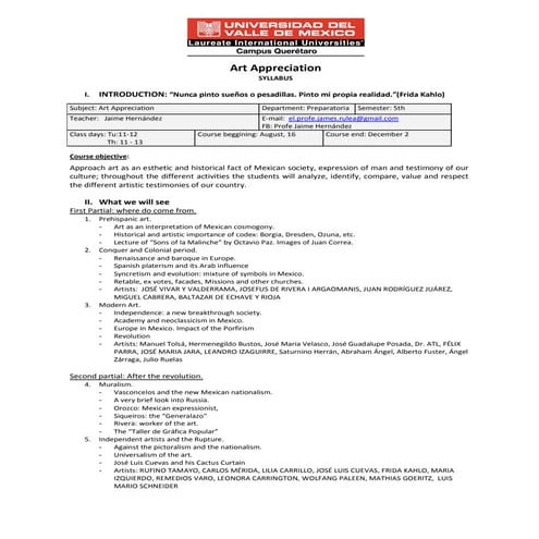 Syllabus Art Appreciation | PDF | Fine Art