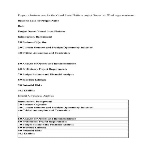 Prepare a business case for the Virtual Event Platform project One or.pdf